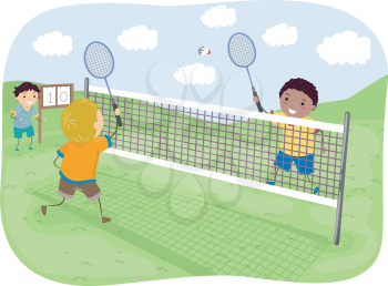 Kids Playing Badminton Clipart